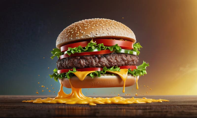 Epic Burger Flying in the Air Stock Illustration - Illustration of beef ...