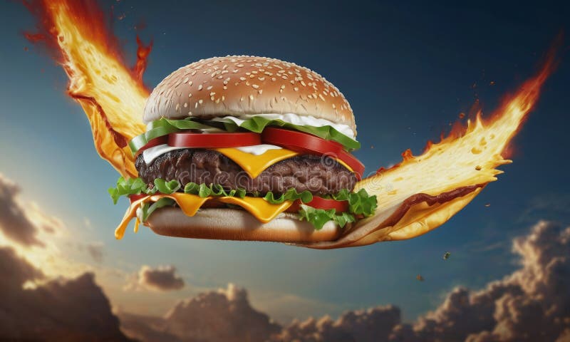 Epic Burger Flying in the Air Stock Illustration - Illustration of beef ...