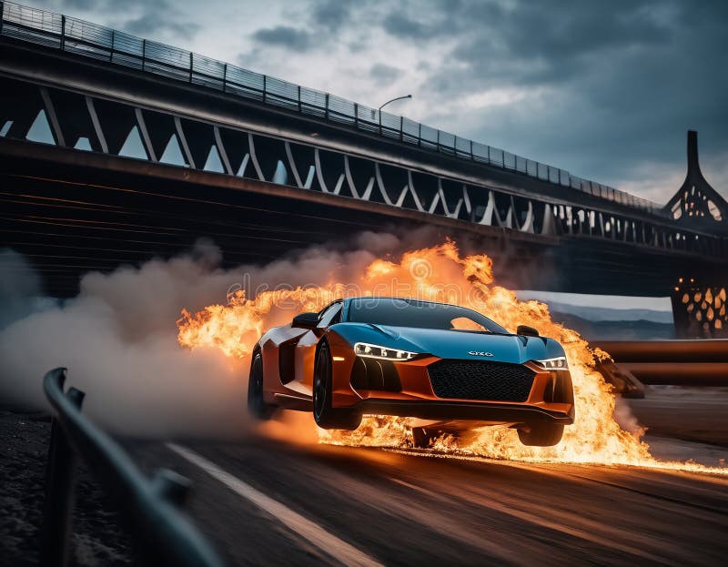 Epic Car Chase with Explosions Stock Illustration - Illustration of ...