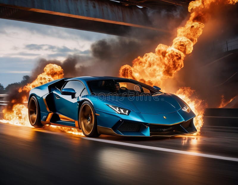 Epic Car Chase with Explosions Stock Illustration - Illustration of ...
