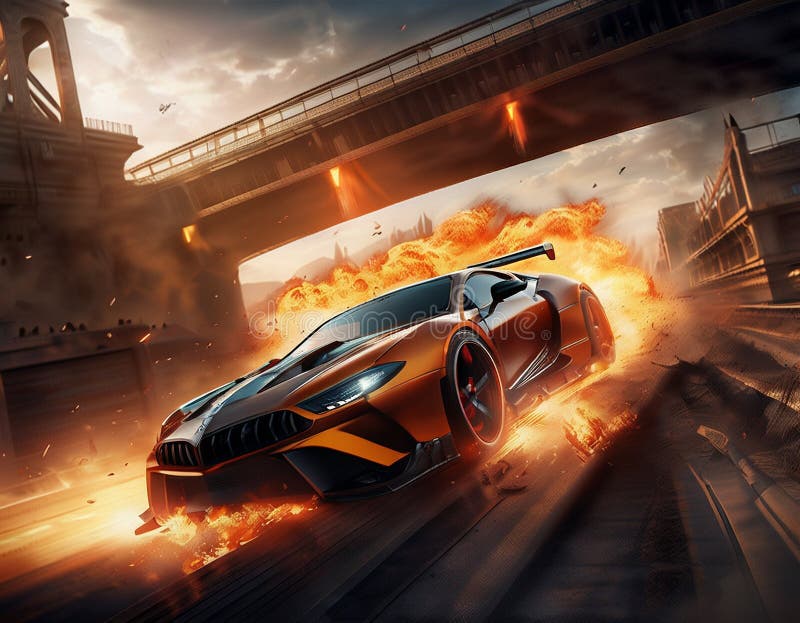 Epic Car Chase with Explosions Stock Illustration - Illustration of ...