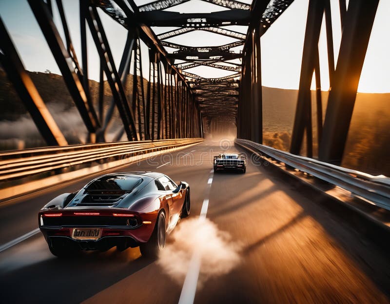 Epic Car Chase with Explosions Stock Illustration - Illustration of ...