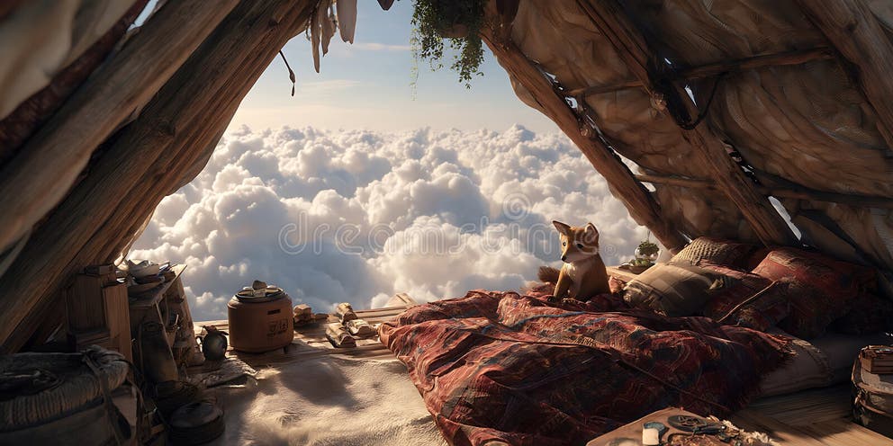 Epic Cloud View from Cave Fantasy Art Stock Illustration - Illustration of concept, cloudscape ...