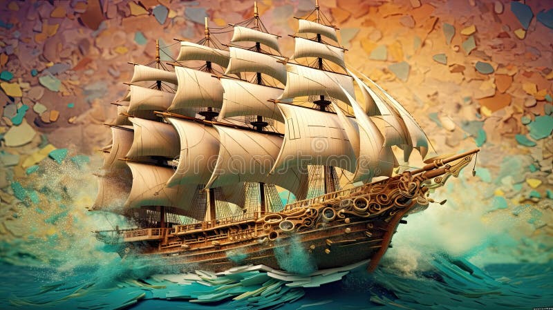 Epic Colorful Sailing Ship Illustration Stock Illustration ...