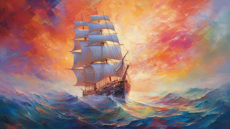 Epic Colorful Sailing Ship Illustration Stock Illustration ...