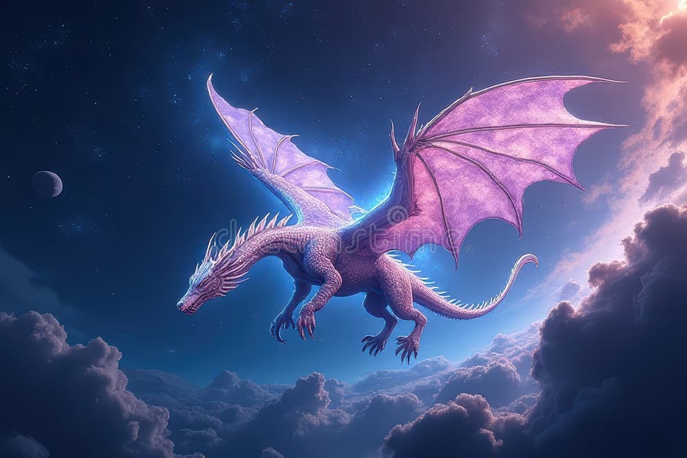 Epic Cosmic Dragon Soaring through the Galaxy Stock Illustration ...