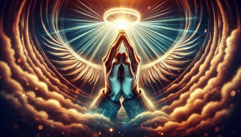 Epic Digital Art of Hands Clasped in Prayer, Surrounded by Swirling ...