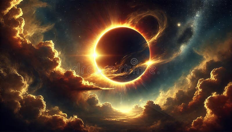 An Epic Digital Artwork Depicting a Solar Eclipse, with Clouds Swirling ...