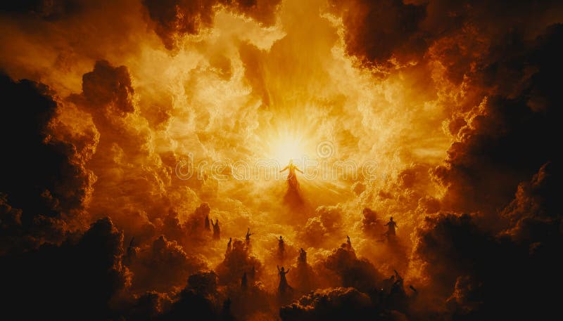 Epic Divine Figure Emerging from Light, Surrounded by Clouds and ...