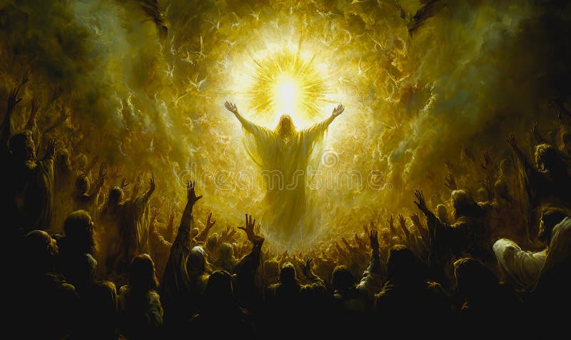 Epic Divine Figure Emerging from Light, Surrounded by Clouds and ...
