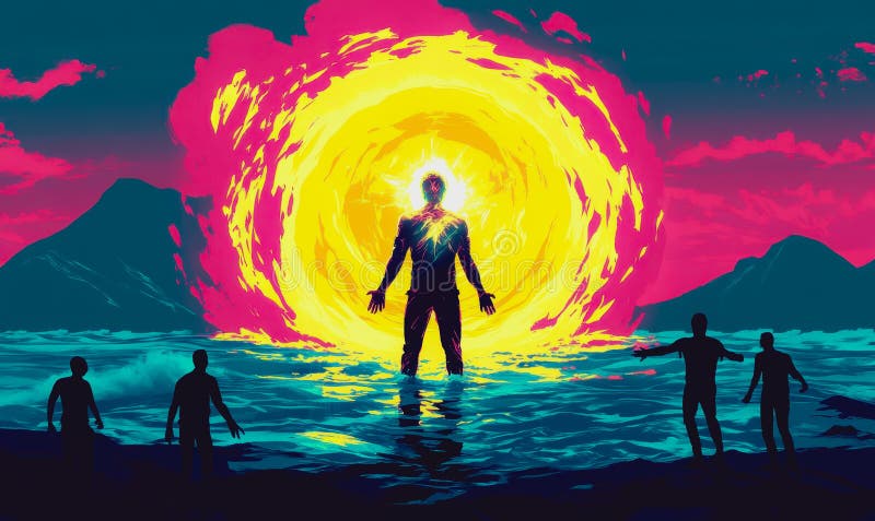 Epic Divine Figure Emerging from Light, Surrounded by Clouds and ...