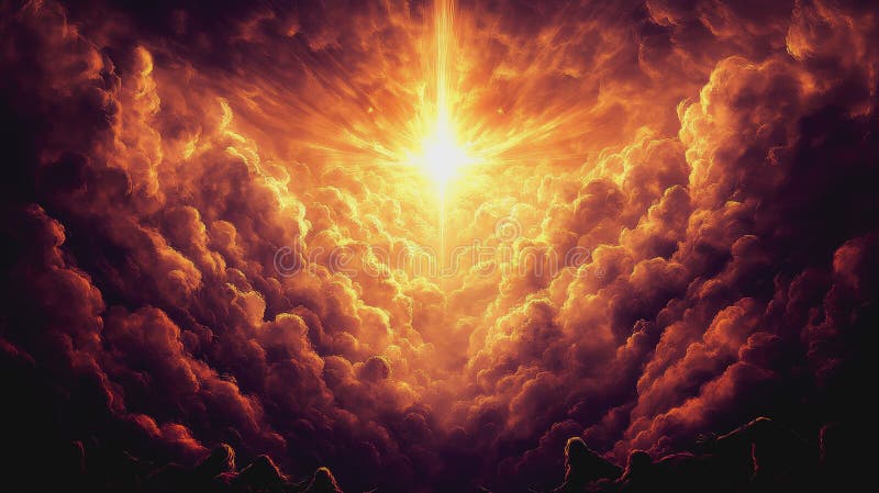 Epic Divine Figure Emerging from Light, Surrounded by Clouds and ...