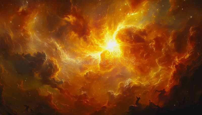 Epic Divine Figure Emerging from Light, Surrounded by Clouds and ...