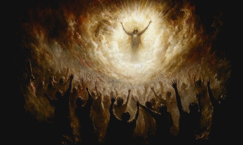 Epic Divine Figure Emerging from Light, Surrounded by Clouds and ...