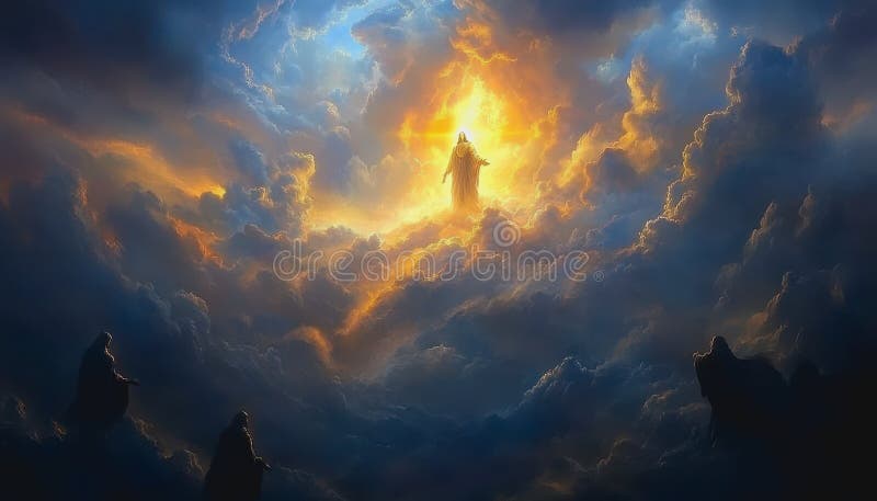 Epic Divine Figure Emerging from Light, Surrounded by Clouds and ...