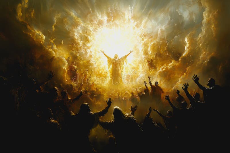 Epic Divine Figure Emerging from Light, Surrounded by Clouds and ...