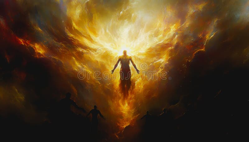 Epic Divine Figure Emerging from Light, Surrounded by Clouds and ...