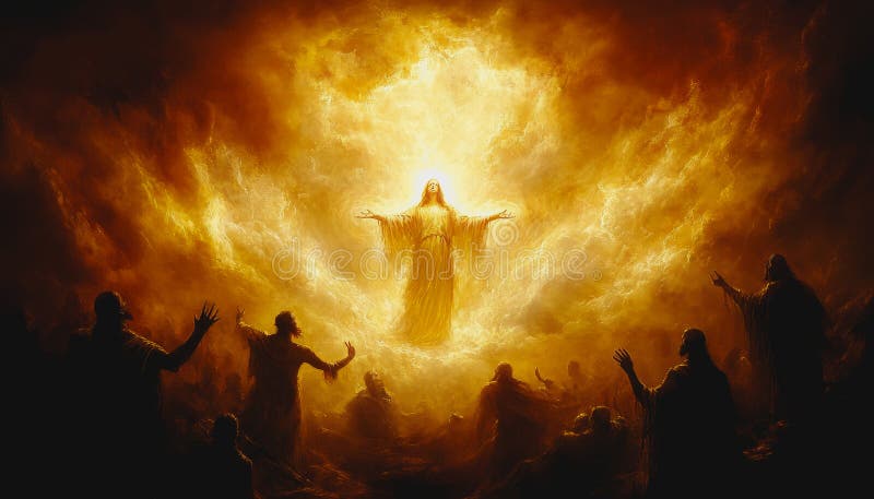 Epic Divine Figure Emerging from Light, Surrounded by Clouds and ...