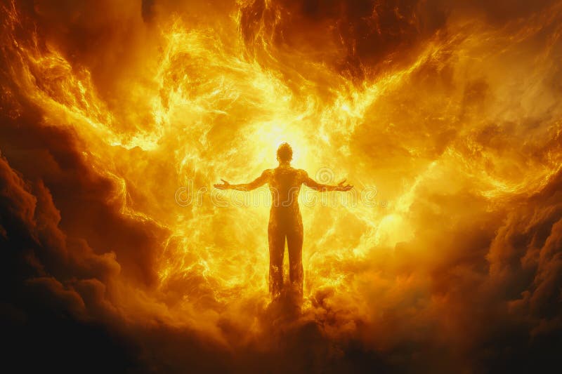 Epic Divine Figure Emerging from Light, Surrounded by Clouds and ...