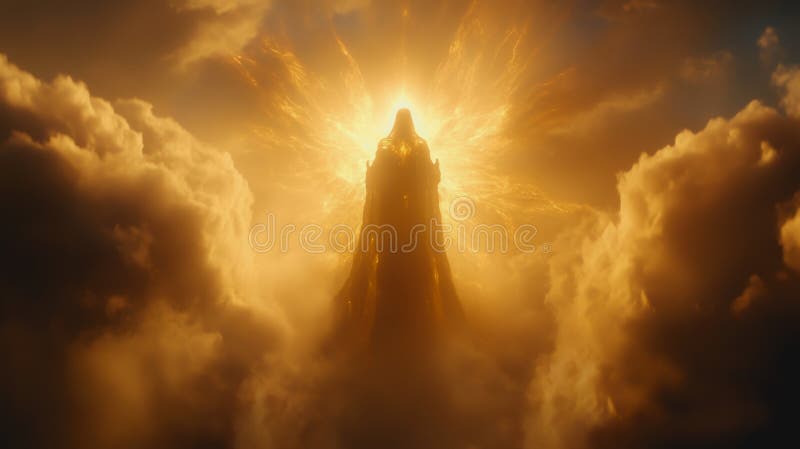 Epic Divine Figure Emerging from Light, Surrounded by Clouds and ...