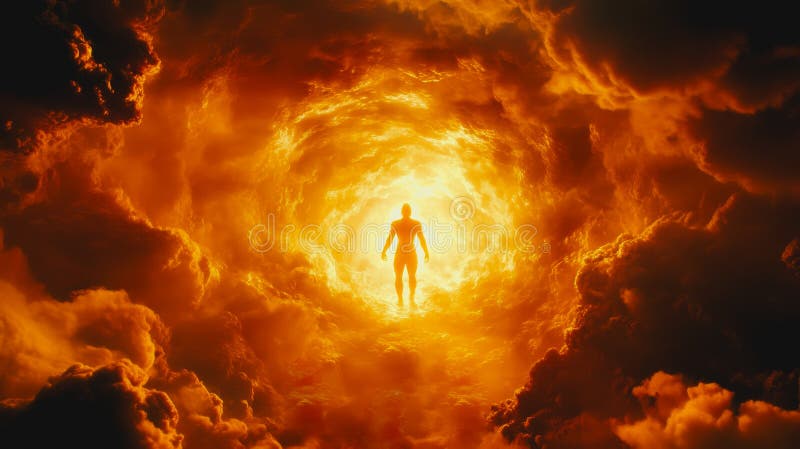 Epic Divine Figure Emerging from Light, Surrounded by Clouds and ...