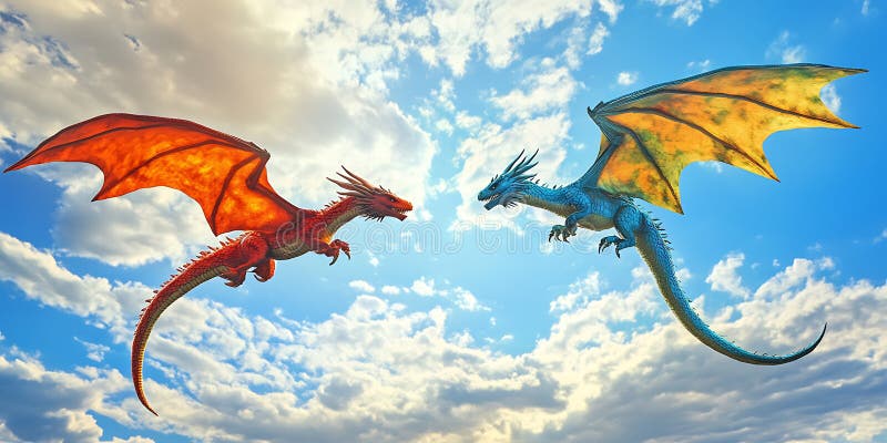 Epic Dragon Battle Two Dragons in the Sky Stock Illustration ...