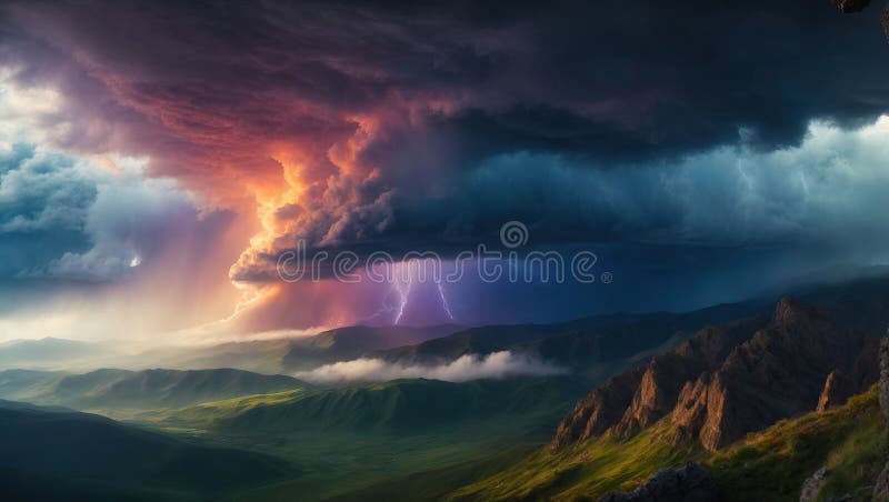 Epic Dramatic Storm Cell As Seen from High on a Mountain Stock ...
