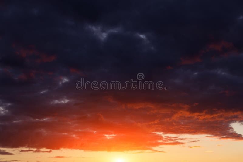 Epic Sunset, Sunrise on Storm Sky with Dark Clouds, Orange Yellow Red ...