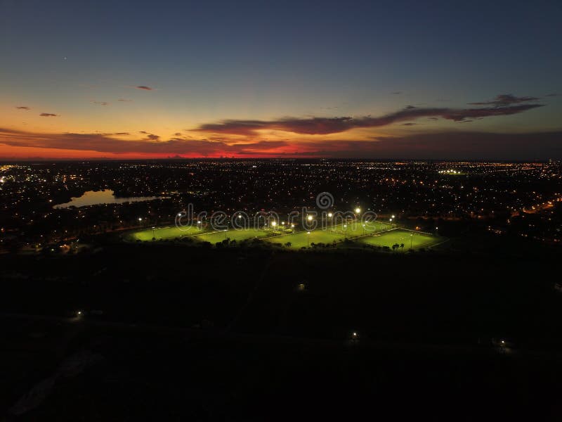 Epic Drone Shot of Soccer Fields with a Beautiful Sunset Stock Photo ...