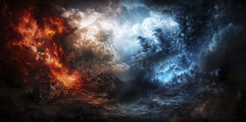 Epic Duality the Divide of Elements in a Surreal Landscape Fantasy ...