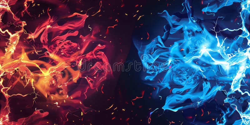 An Epic Dynamic Energy Clash Fire Against Ice, a Stunning Visual of Two ...