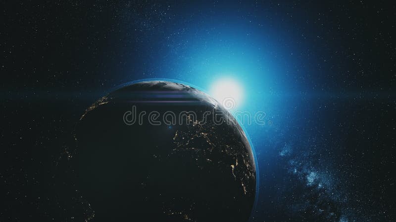 Epic Earth Rotate Sunlight Glow Starry Galaxy Stock Illustration ...