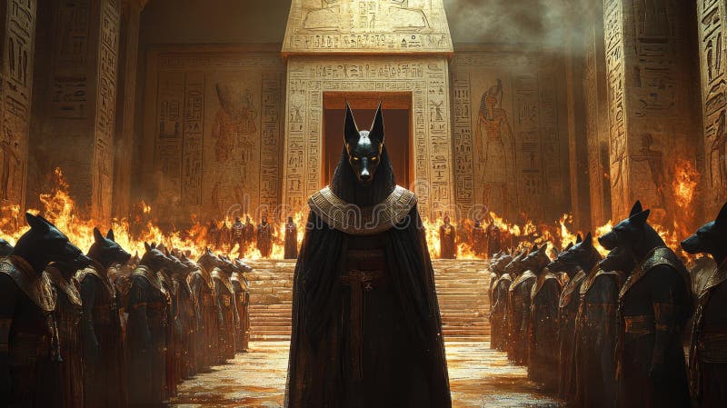 Epic Egyptian Anubis Temple with Fire Ritual Generative AI Stock ...