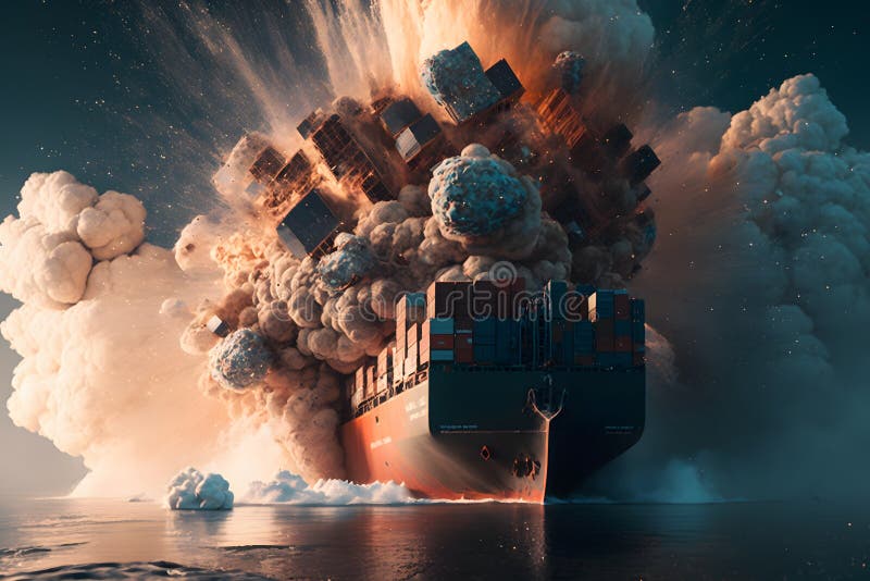 Epic Explosion on a Cargo Ship. Neural Network AI Generated Stock ...