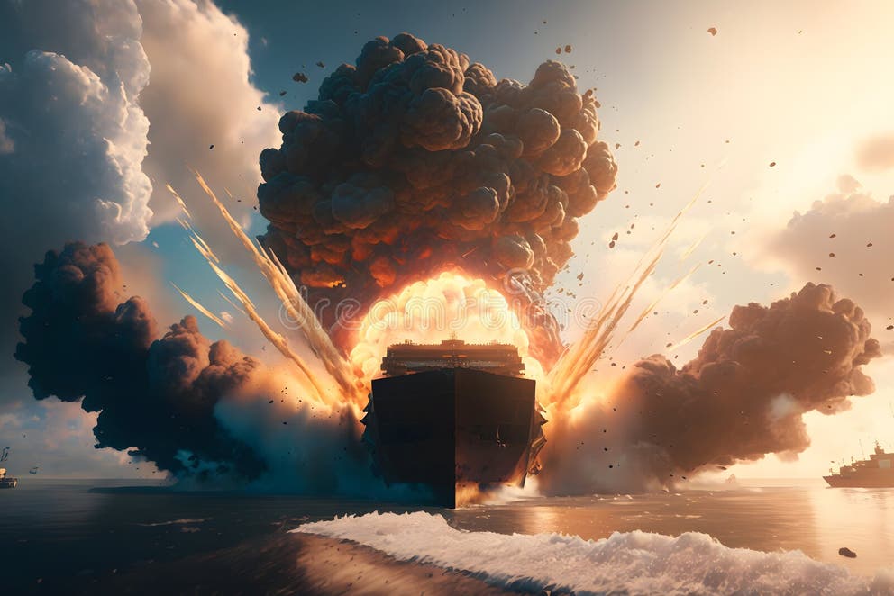 Epic Explosion on a Cargo Ship. Neural Network AI Generated Stock ...