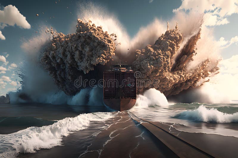 Epic Explosion on a Cargo Ship. Neural Network AI Generated Stock ...
