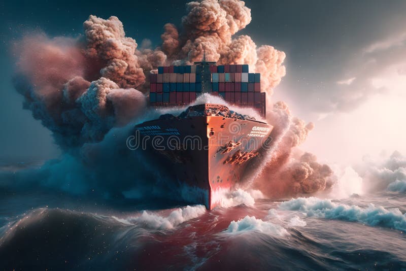 Epic Explosion on a Cargo Ship. Neural Network AI Generated Stock ...