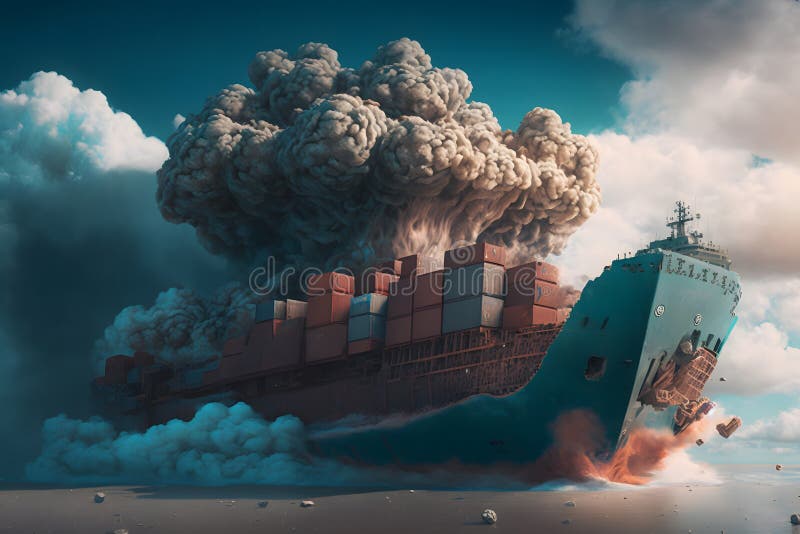 Epic Explosion on a Cargo Ship. Neural Network AI Generated Stock ...