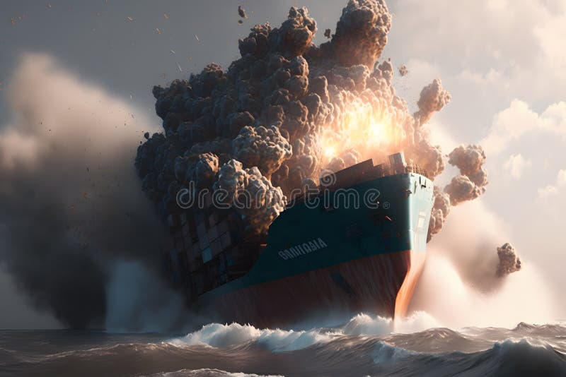 Epic Explosion on a Cargo Ship. Neural Network AI Generated Stock ...