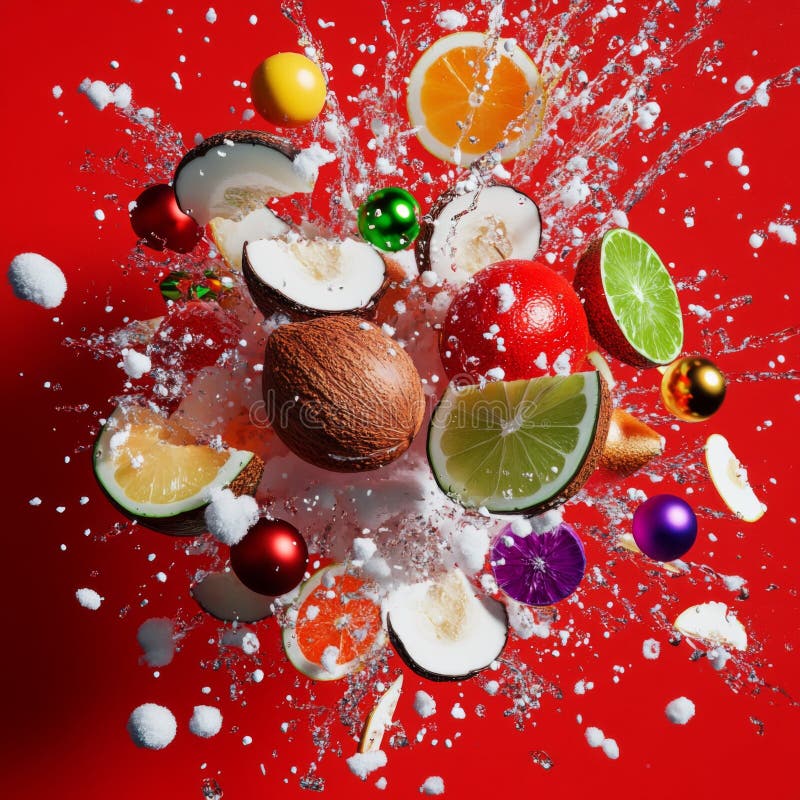 Epic Explosion of Fruit Slices, Christmas Ornaments, and Flying Juice ...