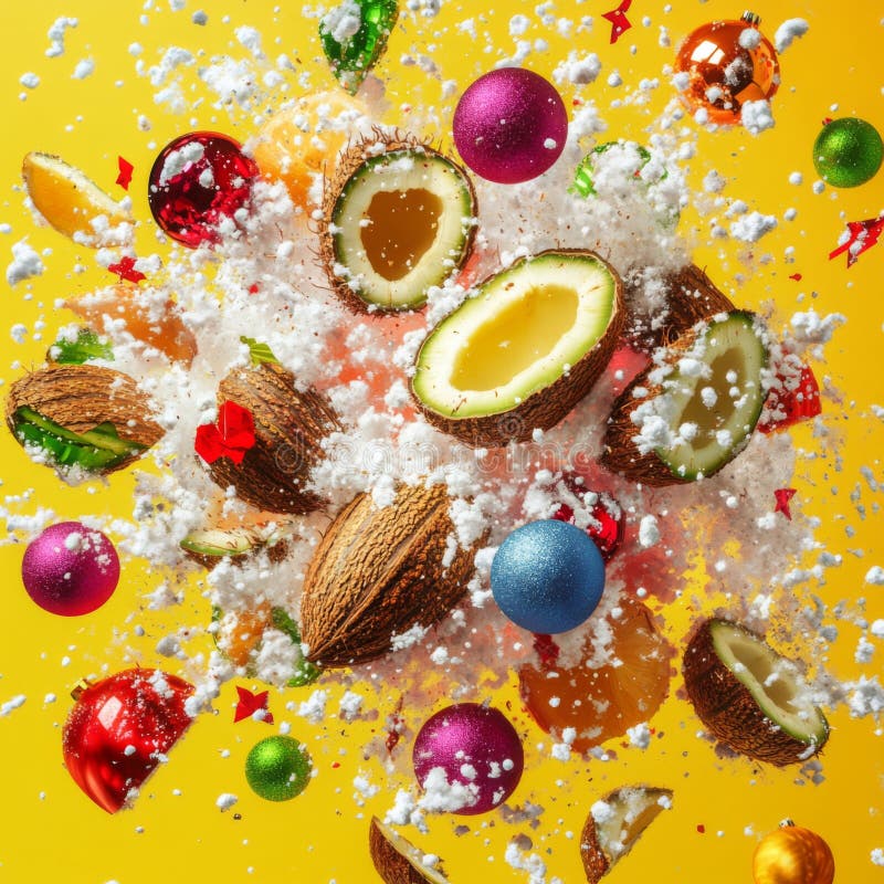 Epic Explosion of Fruit Slices, Christmas Ornaments, and Flying Juice ...