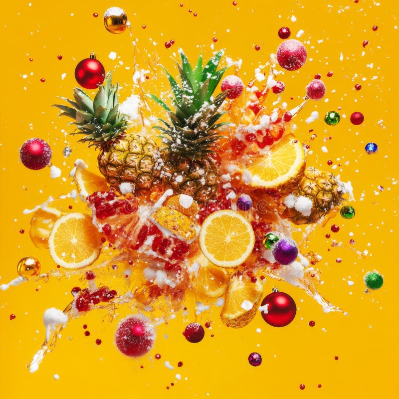 Epic Explosion of Fruit Slices, Christmas Ornaments, and Flying Juice ...