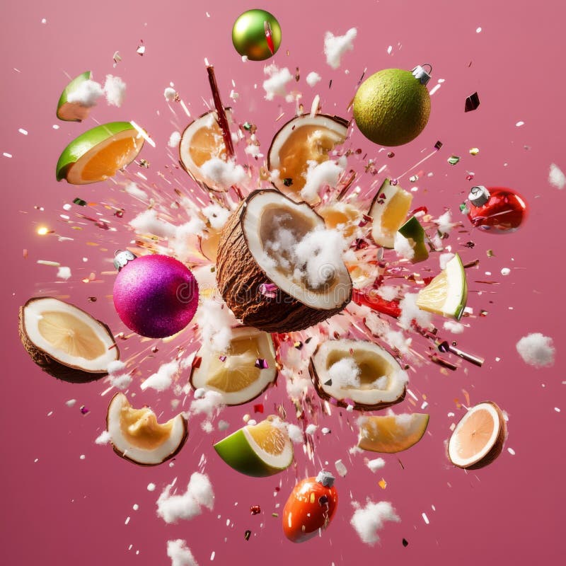 Epic Explosion of Fruit Slices, Christmas Ornaments, and Flying Juice ...