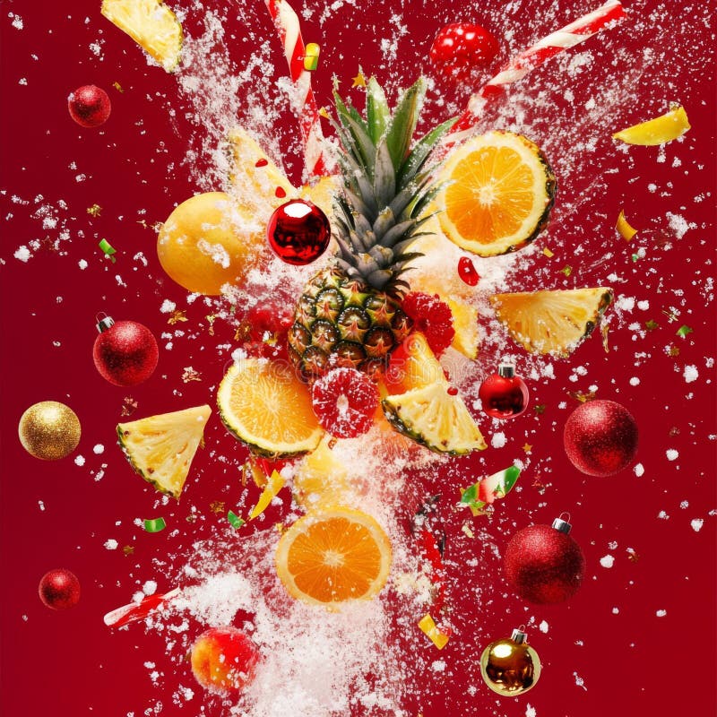 Epic Explosion of Fruit Slices, Christmas Ornaments, and Flying Juice ...