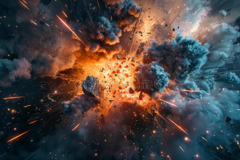 Epic Explosion in Space with Debris and Fire Stock Illustration ...