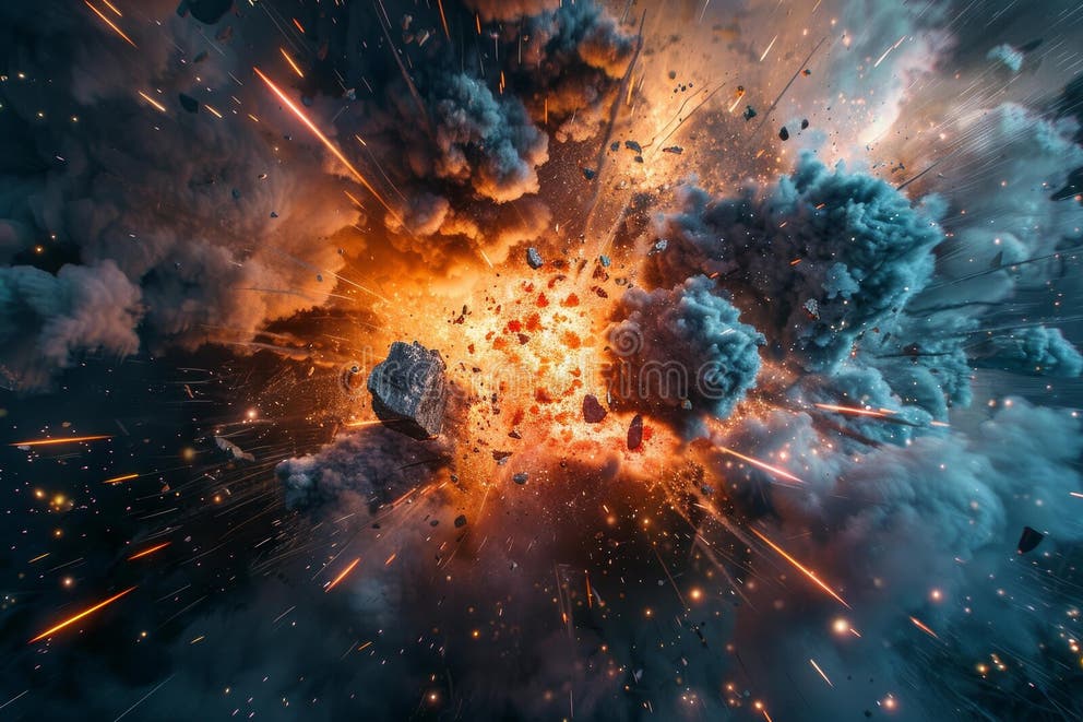 Epic Explosion in Space with Debris and Fire Stock Illustration ...