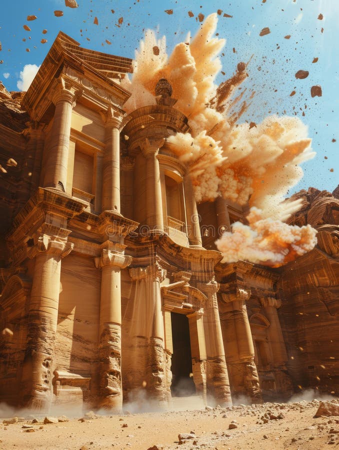 Epic Explosive Event at Iconic Ancient Temple Site in Desert Landscape ...