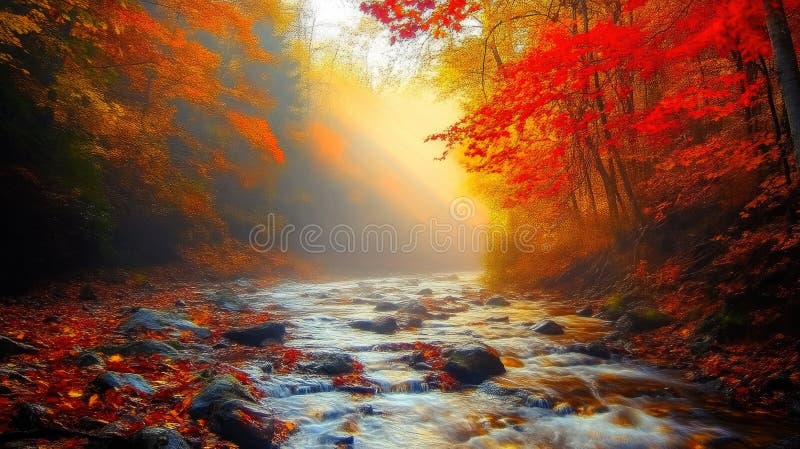 Epic Fall Foliage Reflecting on Still Water. Stock Illustration ...