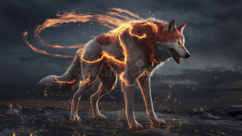 Epic Fantasy Adventurehalf-wolf Half-fire Creature Enchanted Forest ...