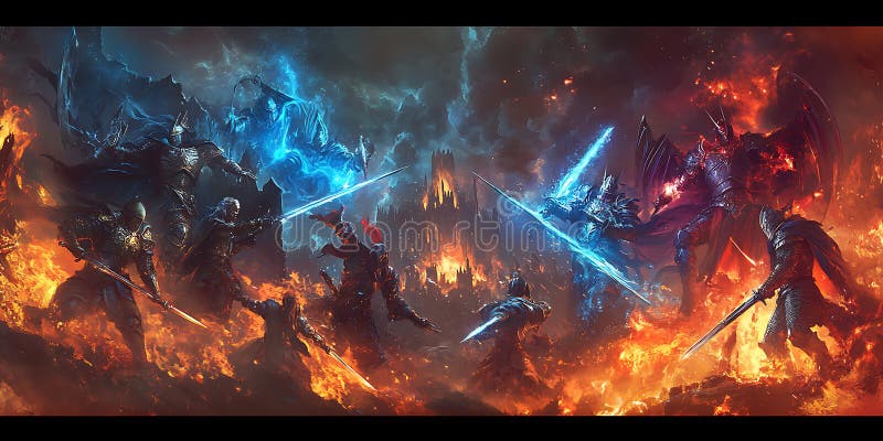 Epic Fantasy Battle Fire Vs Ice Stock Illustration - Illustration of ...